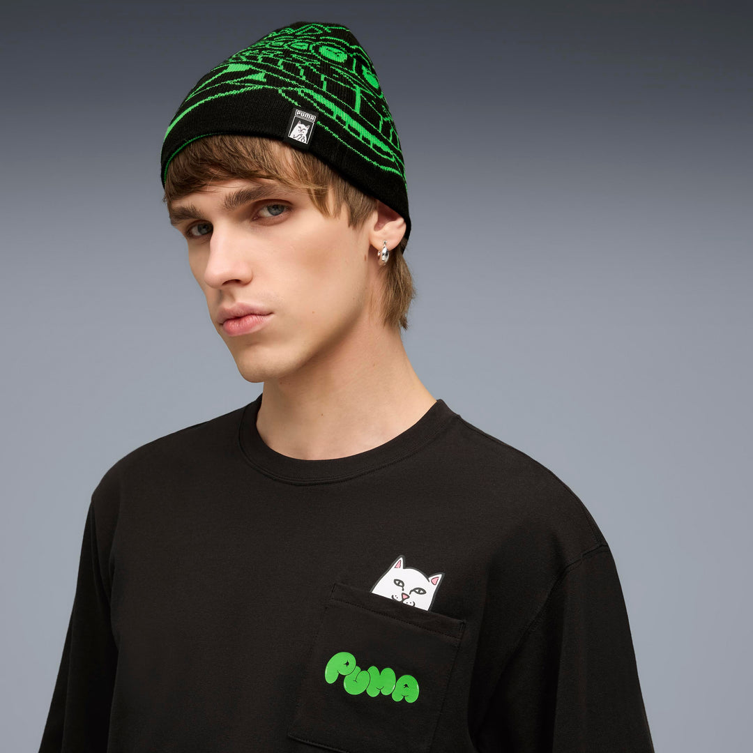 PUMA x RIPNDIP Reversable Skull Beanie (PUMA Black-Fluro Green Pes)