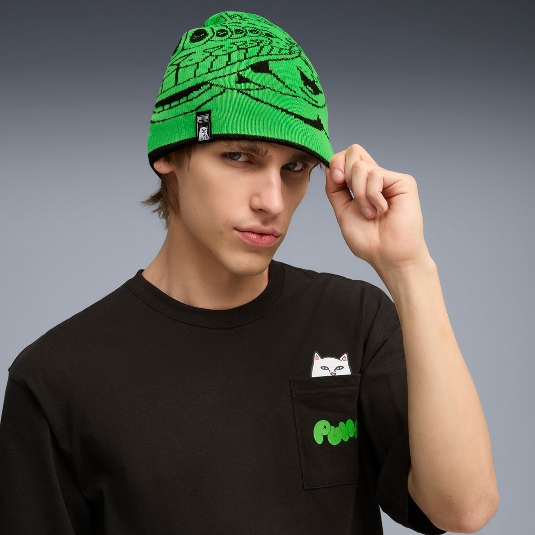 PUMA x RIPNDIP Reversable Skull Beanie (PUMA Black-Fluro Green Pes)