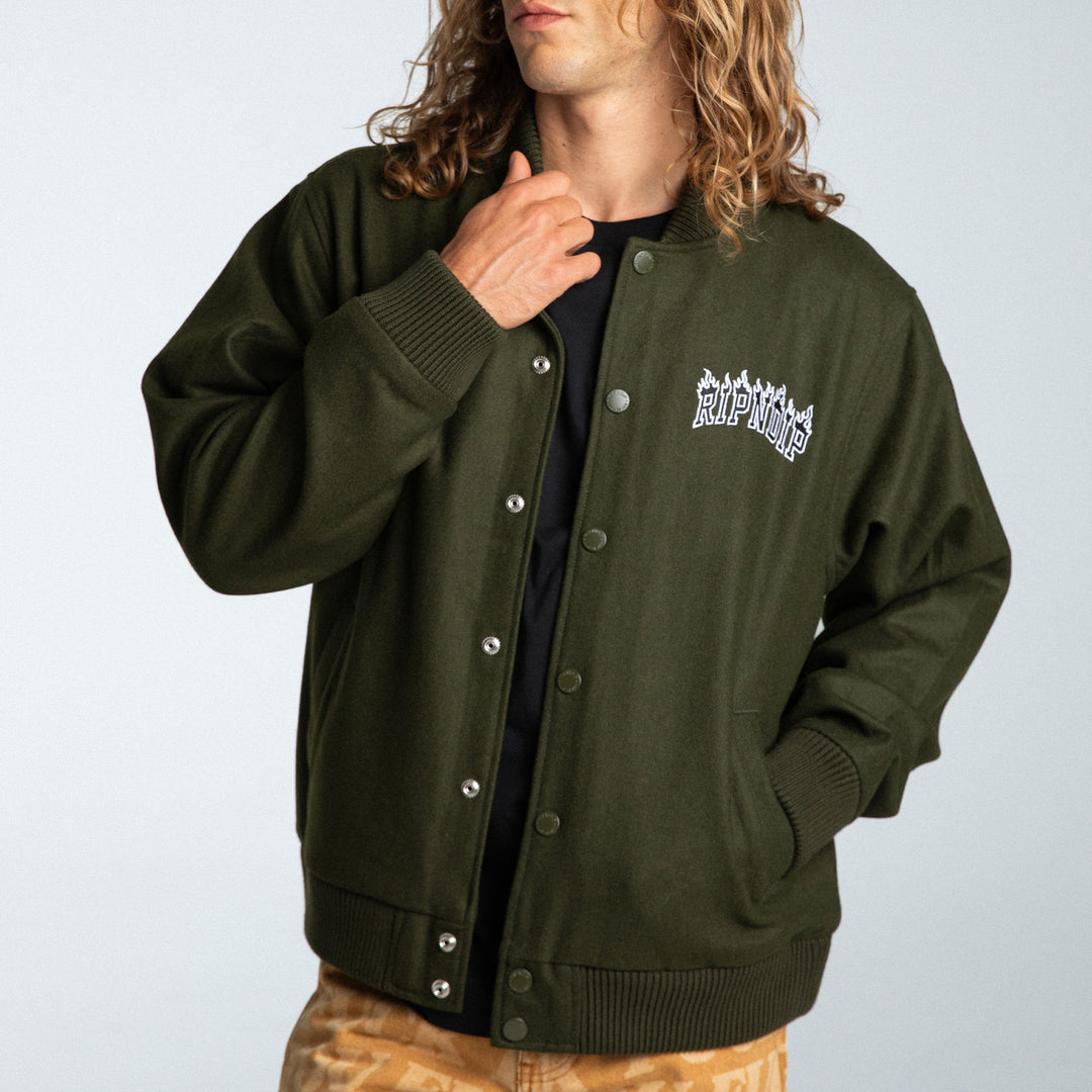 Inferno Varsity Jacket (Light Forest) – RIPNDIP