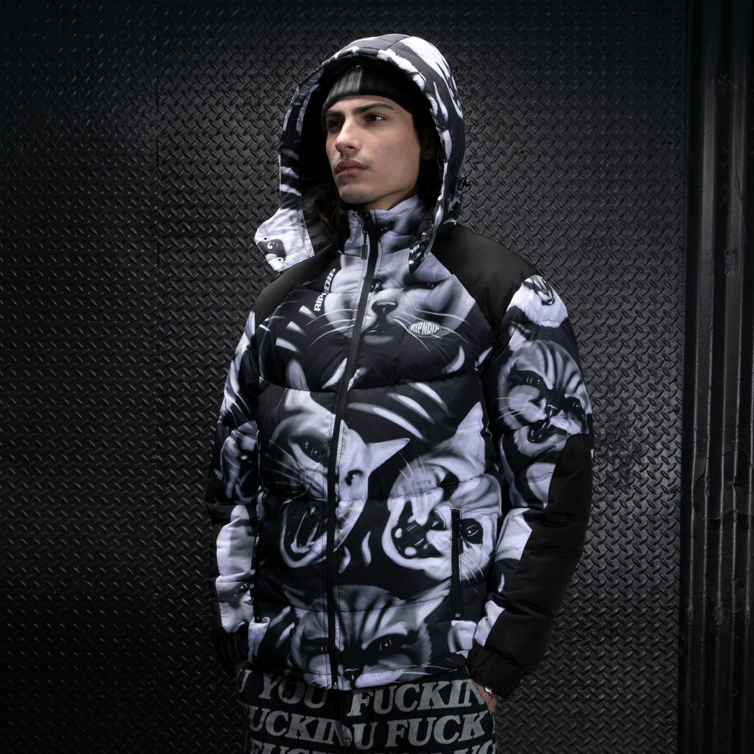 Neon Cat Puffer Jacket (Black) – RIPNDIP