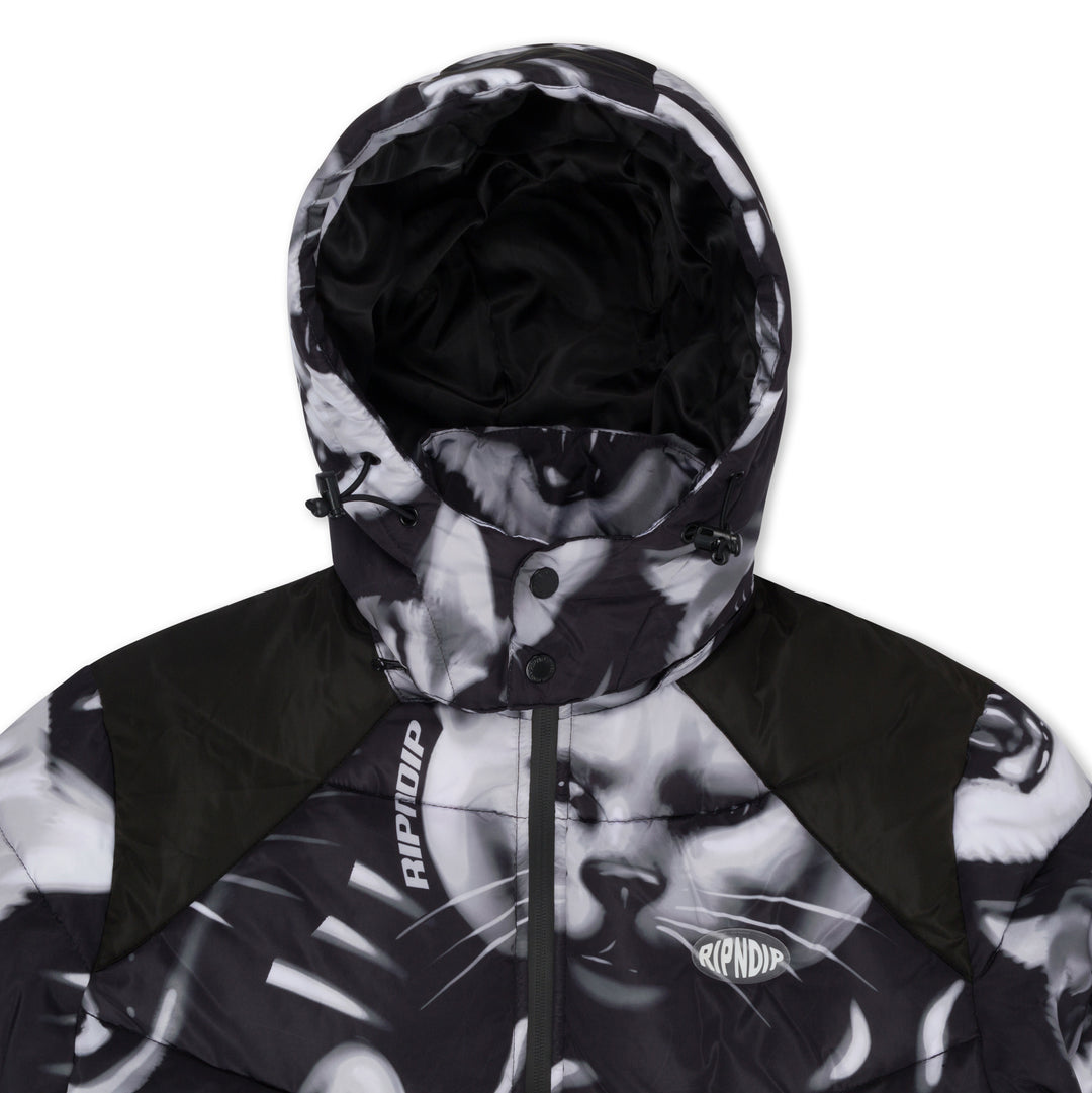 Neon Cat Puffer Jacket (Black) – RIPNDIP