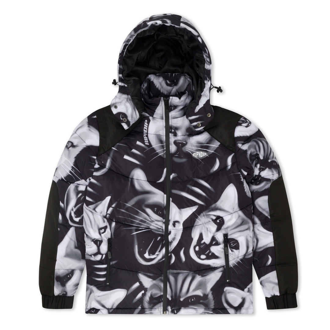 Neon Cat Puffer Jacket (Black) – RIPNDIP