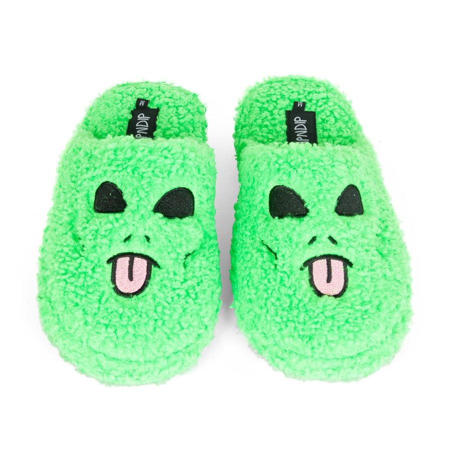 Alien Face Fuzzy House Slippers (Green) – RIPNDIP